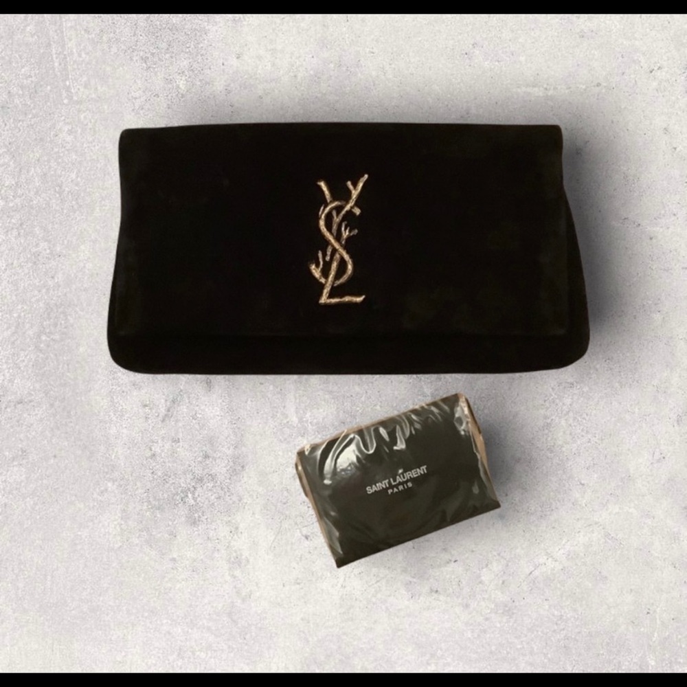 Ysl Limited Edition Branch Logo Suede Fold Over Clutc… - Gem